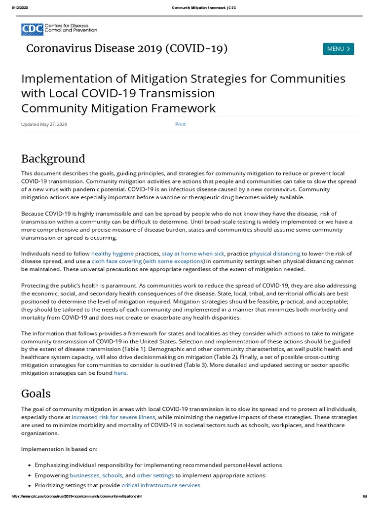 Community Mitigation Framework - CDC | PDF | Emergency Management | Hygiene