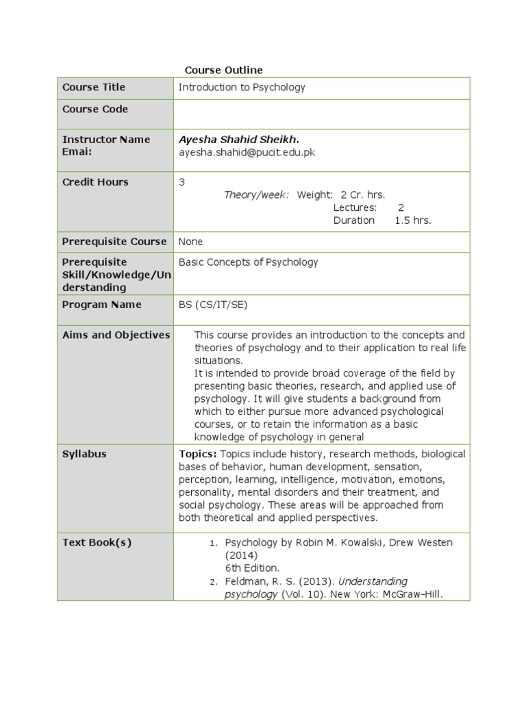 Introduction To Psychology Course Outline | PDF | Mental Disorder ...