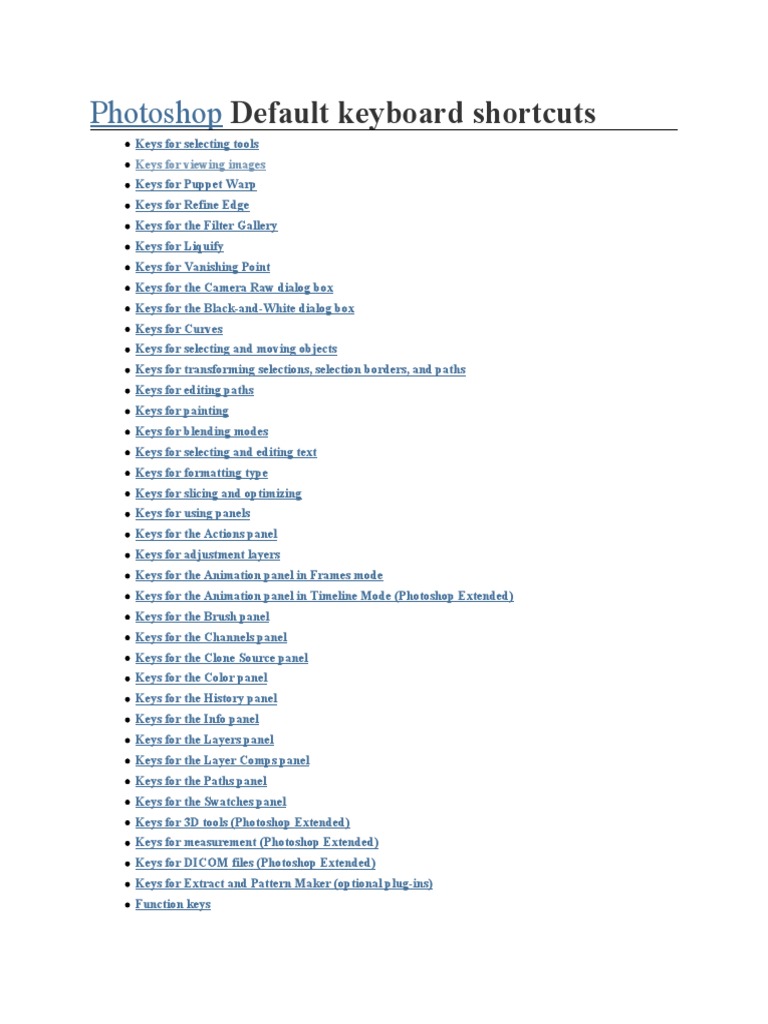 Photoshop Default Keyboard Shortcuts | PDF | Adobe Photoshop ...