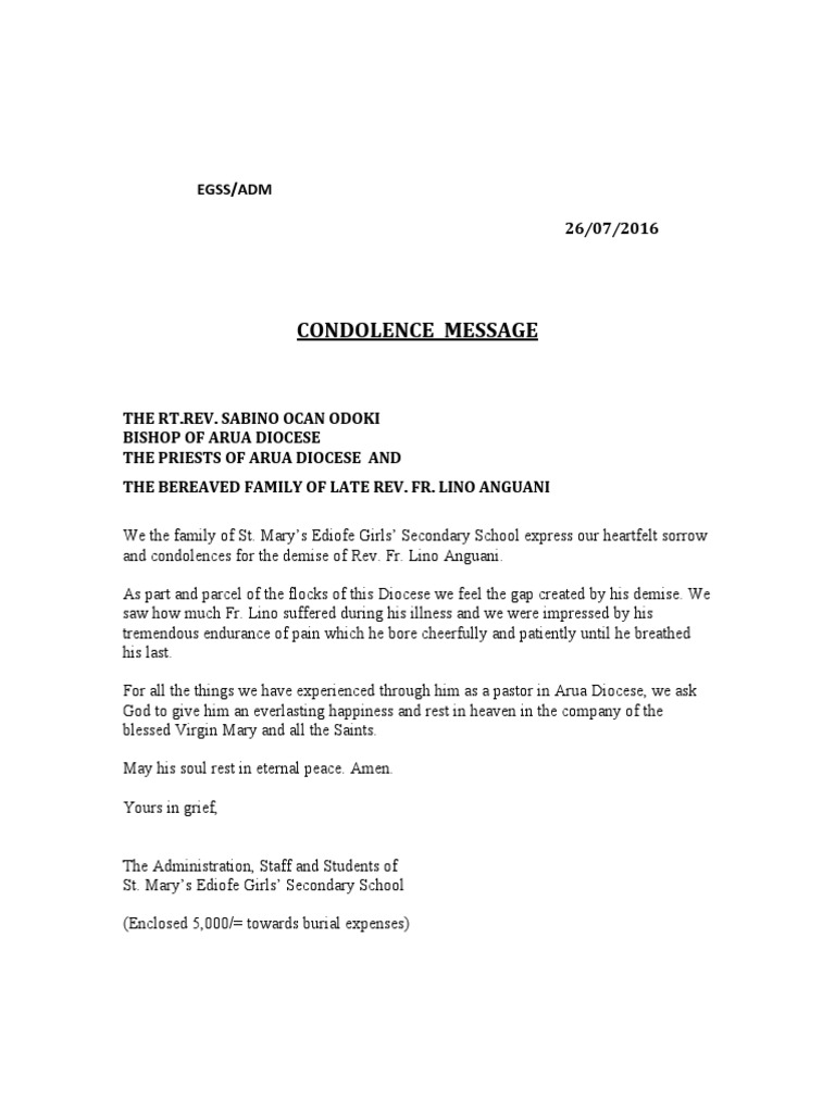 Condolence Letter | PDF