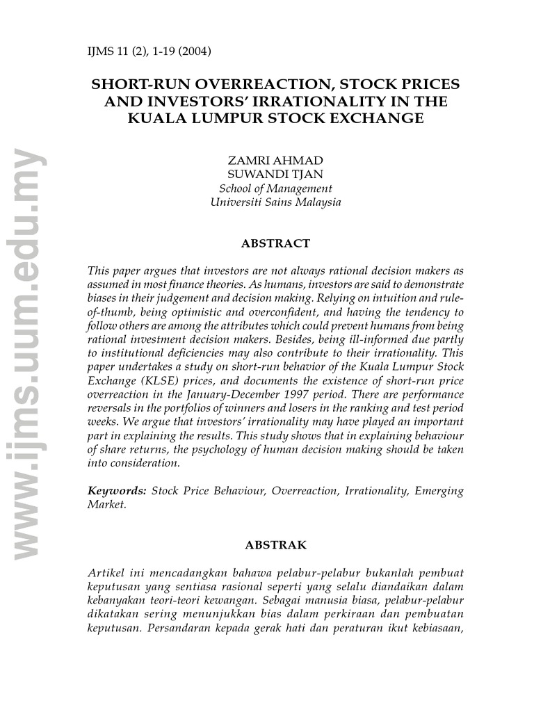 Short-Run Overreaction, Stock Prices and Investors' Irrationality in ...