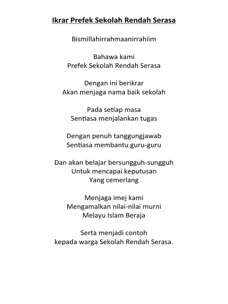 Ikrar Prefek Sekolah Rendah Serasa | PDF