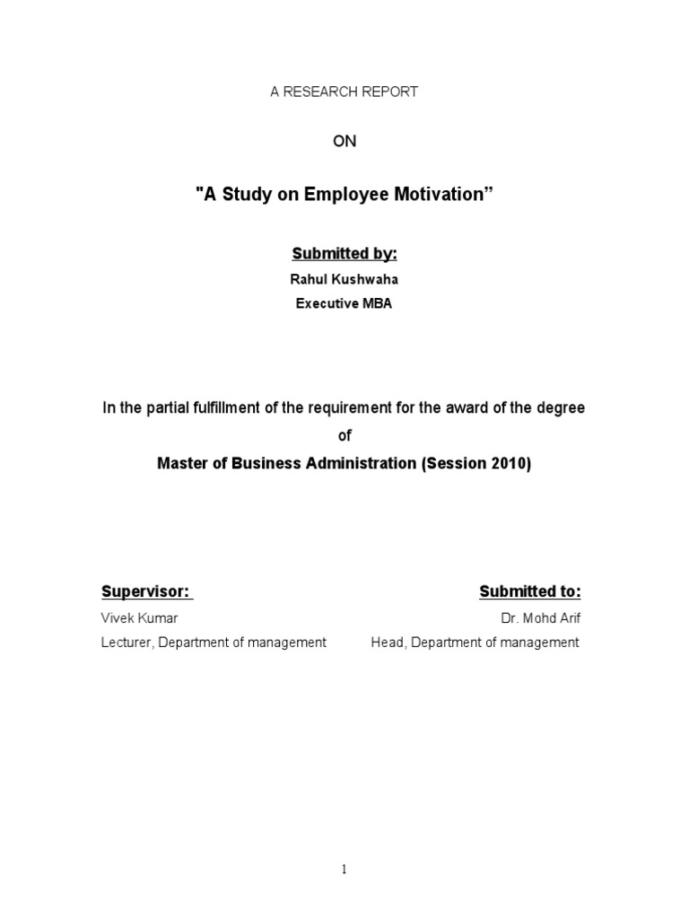"A Study On Employee Motivation": Submitted by | PDF | Motivation ...