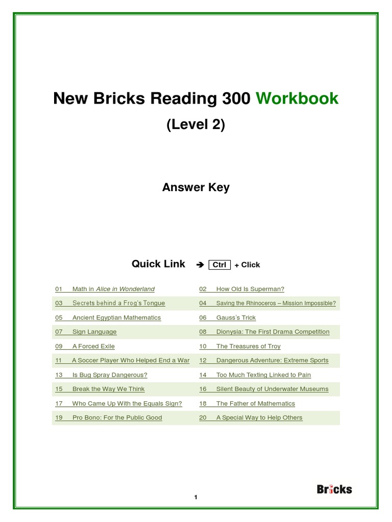 New Bricks Reading 300 Lv. 2 - Answer Key (WB) PDF | PDF