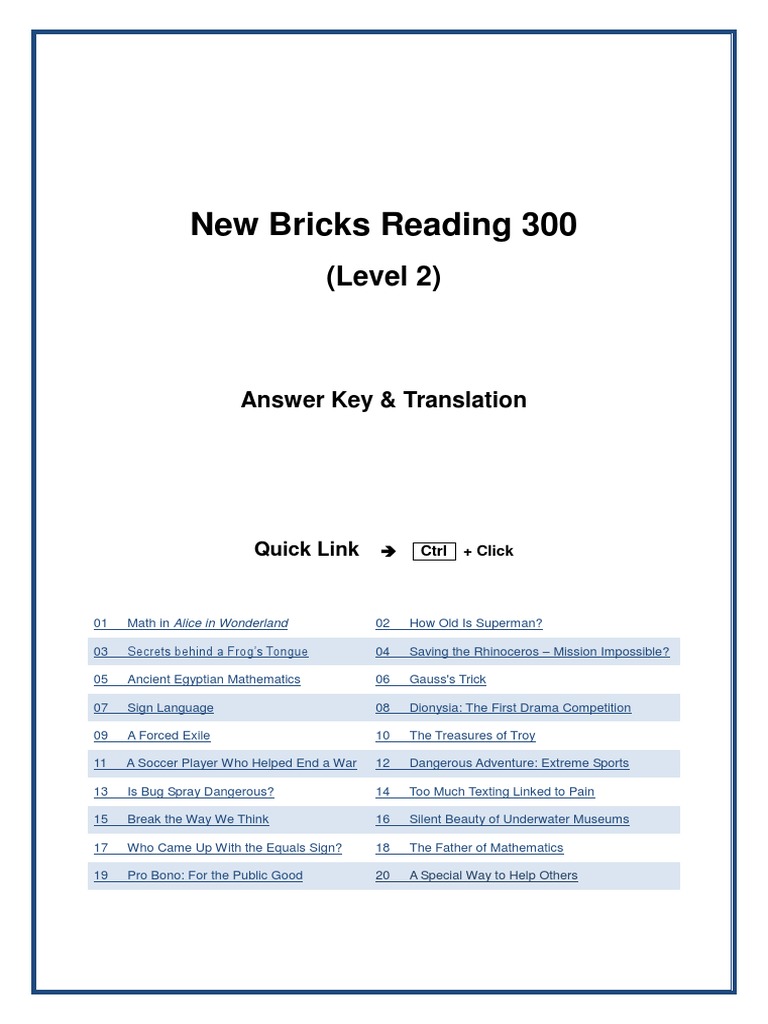 New Bricks Reading 300 Lv. 2 - Answer Key (SB) PDF | PDF