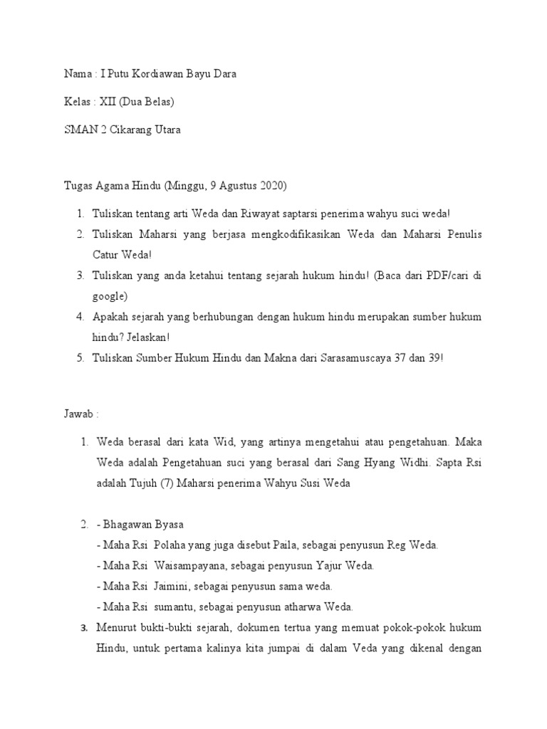 Agama Hindu I Putu Kordiawan Bayu Dara XII | PDF | Ilmu Sosial | Agama ...