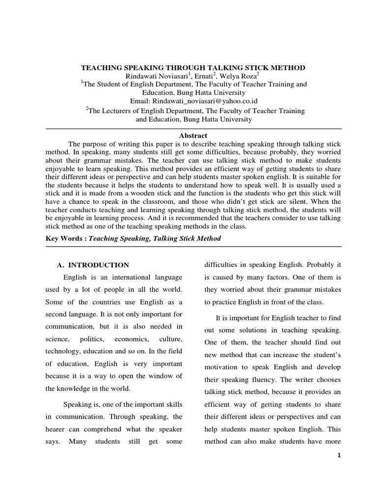 Teaching Speaking Through Talking Stick Method | PDF | Speech | Fluency