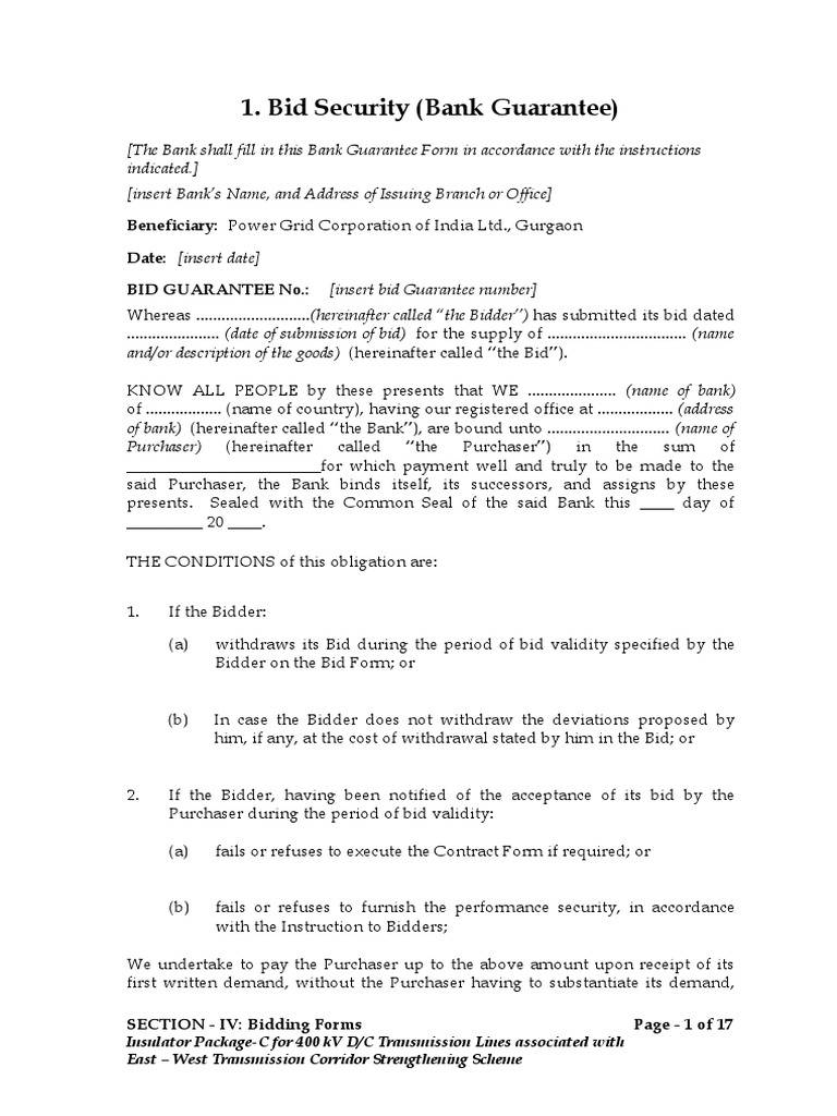 Bid Security (Bank Guarantee) | PDF | Guarantee | Breach Of Contract