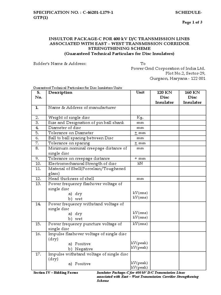 Technical Specifications and Performance Requirements for 400kV Disc ...