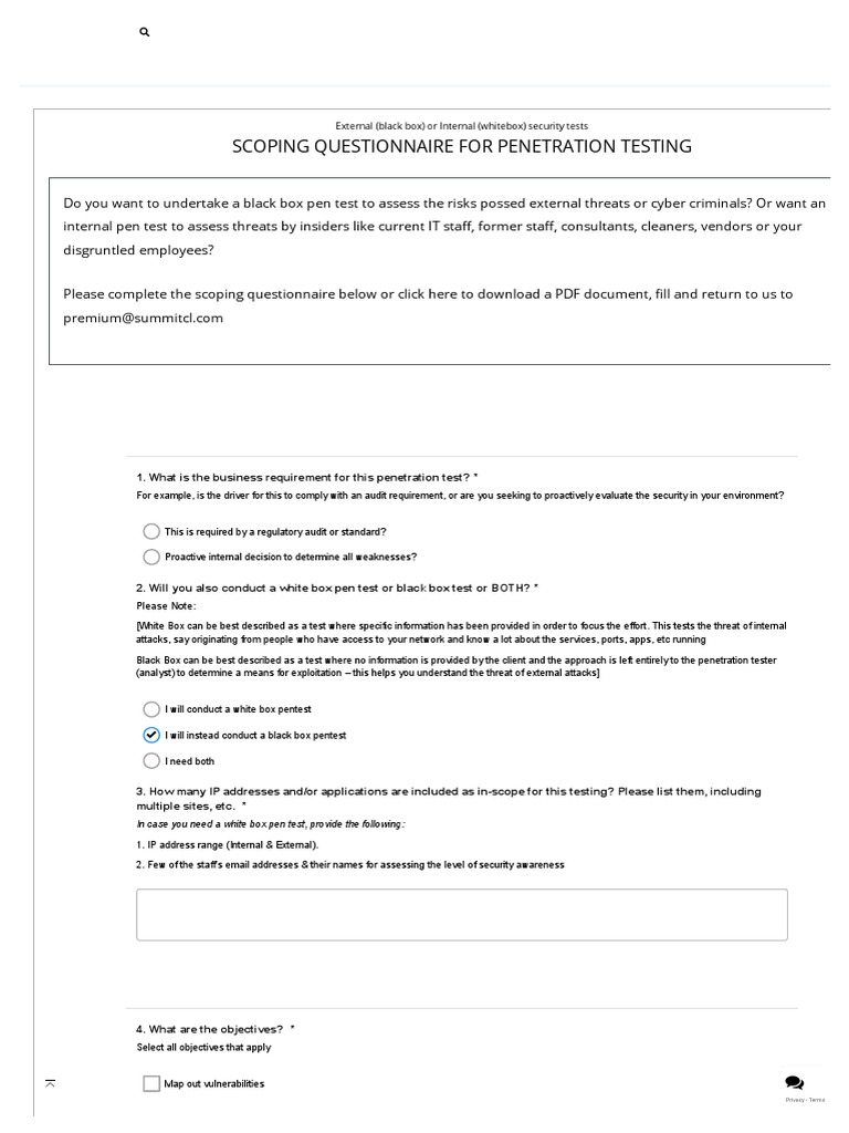 Pen Test Questionnaire - Summit Consulting LTD | PDF | Penetration Test ...