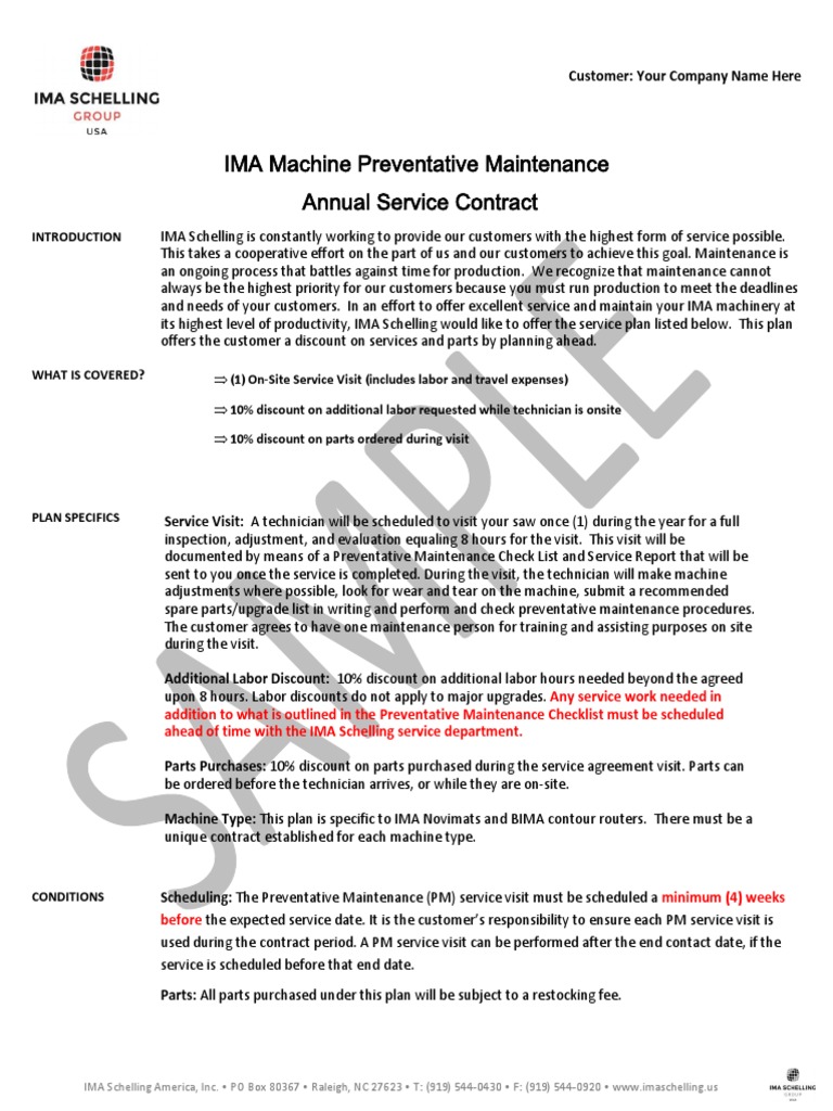 IMA Machine Preventative Maintenance Annual Service Contract | PDF ...