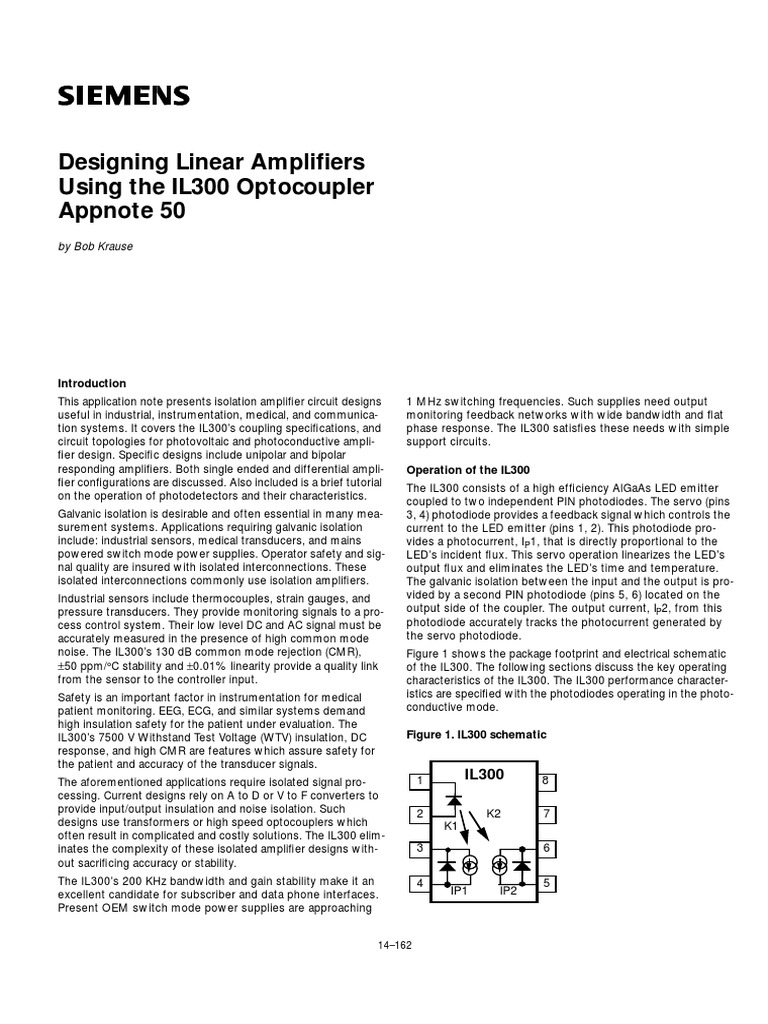 Designing Linear Amplifiers Using The IL300 Optocoupler Appnote 50 | PDF | Amplifier ...