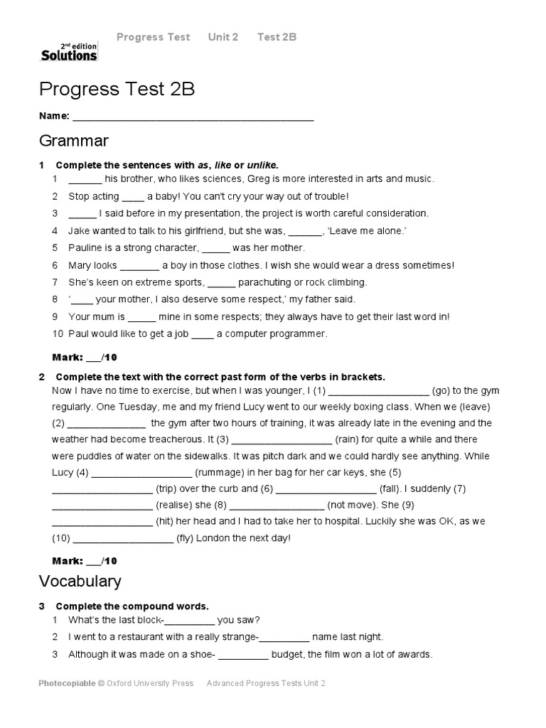 Progress Test 2B: Grammar | Download Free PDF | Books