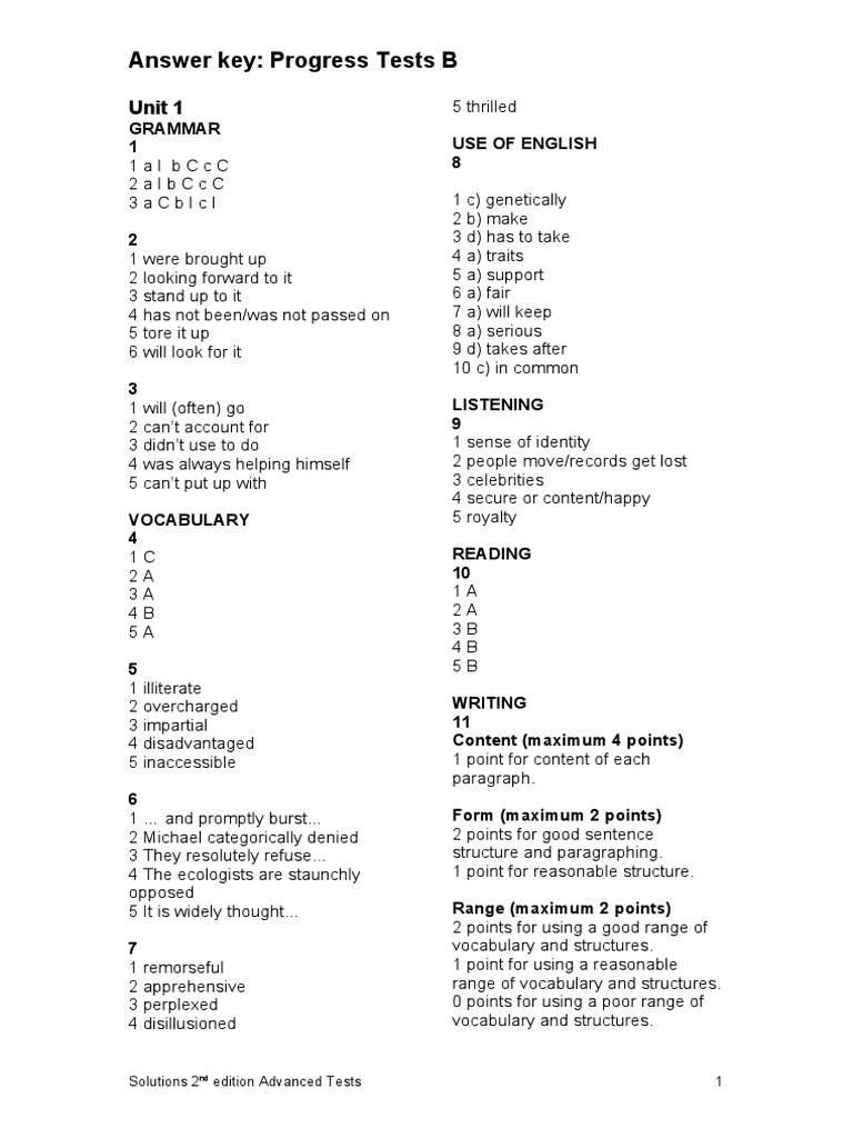 Progress B Answer Key | PDF