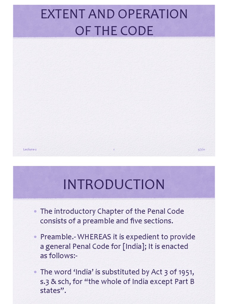 Lecture-2 (Extent of Operation & Extension of Code (IPC 1861) | PDF ...