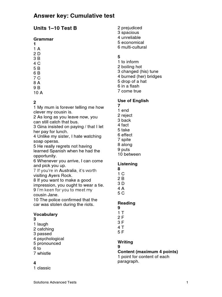 Answer Key: Cumulative Test | PDF | Cognition | Communication