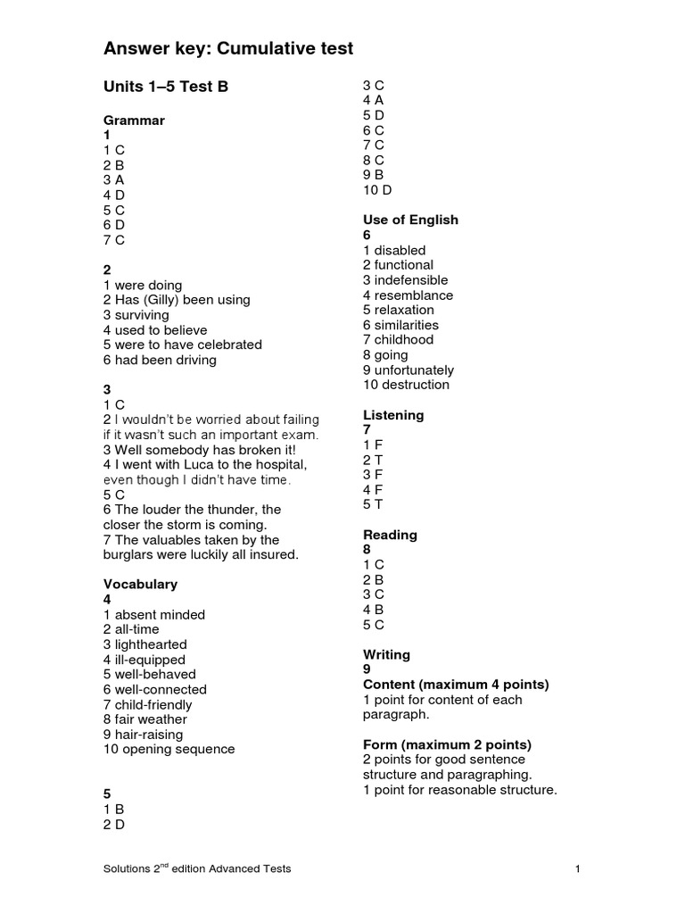 Answer Key: Cumulative Test | Download Free PDF | Learning | Cognition