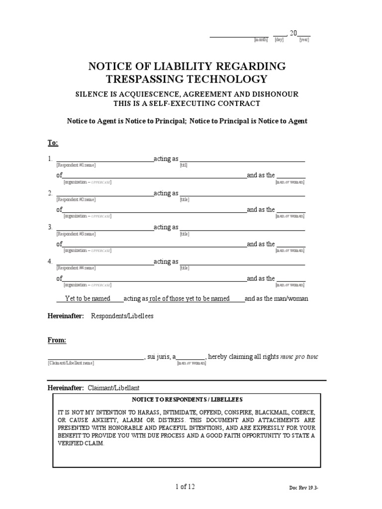 Notice of Liability Regarding Trespassing Technology | PDF ...