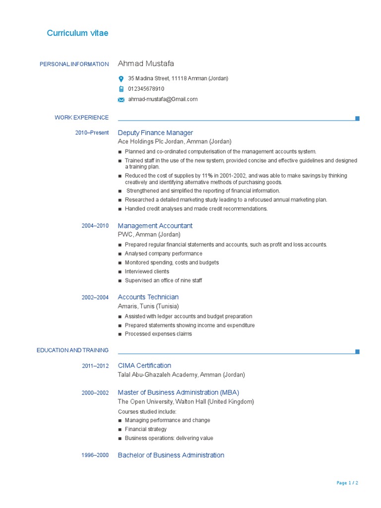 CV Template Chronological PDF | PDF | Master Of Business Administration ...