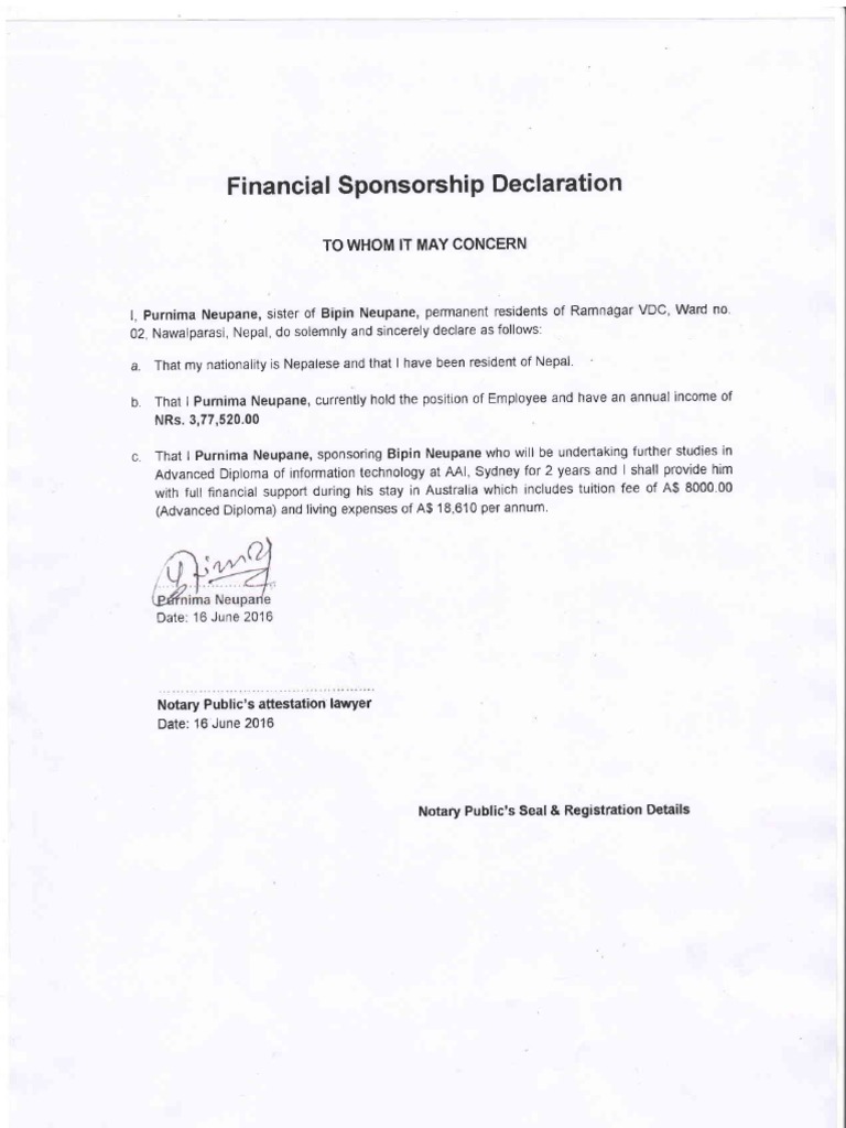 Financial Declaration: Sponsorship | PDF