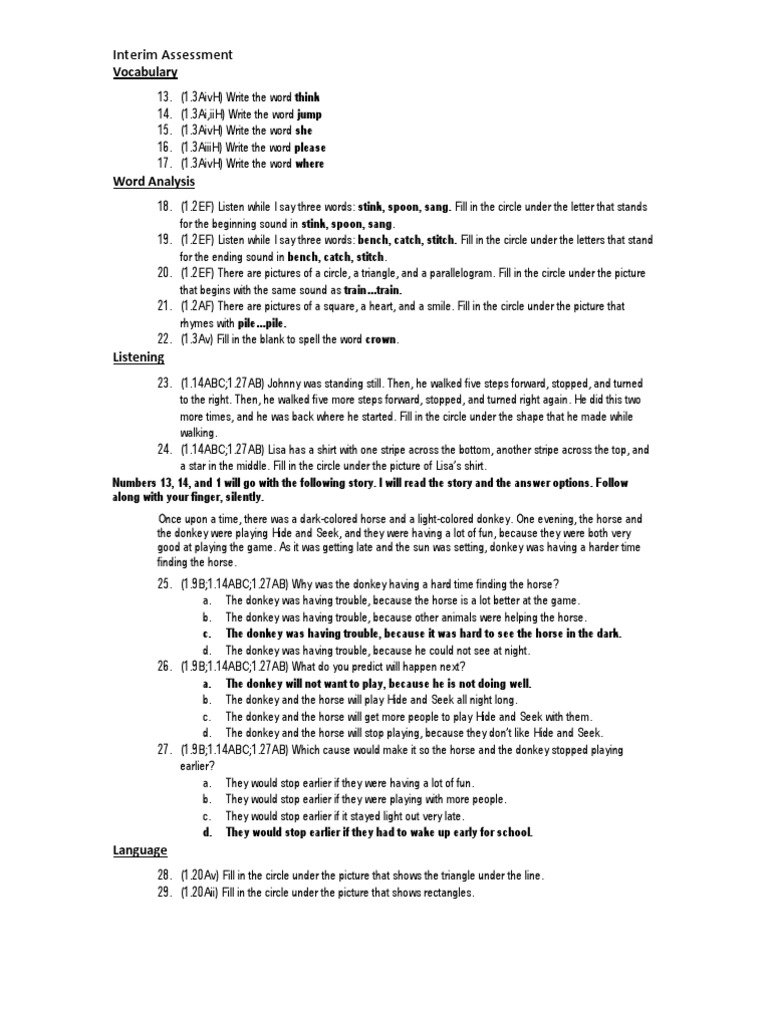 First Grade ELA Interim Assessment | PDF
