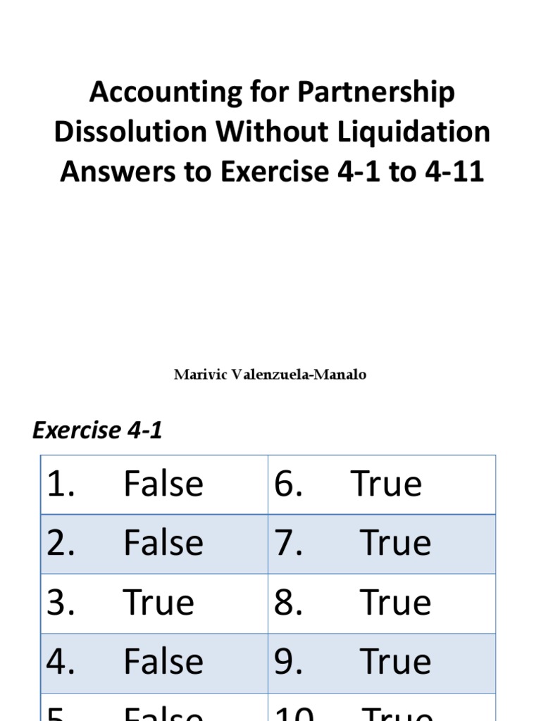 Chapter 4 Partnership Dissolution Without Liquidation ANSWERS To EXERCISE 4-1 To 4-11 PDF | PDF ...