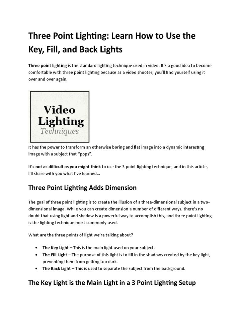Three Point Lighting: Learn How To Use The Key, Fill, and Back Lights ...