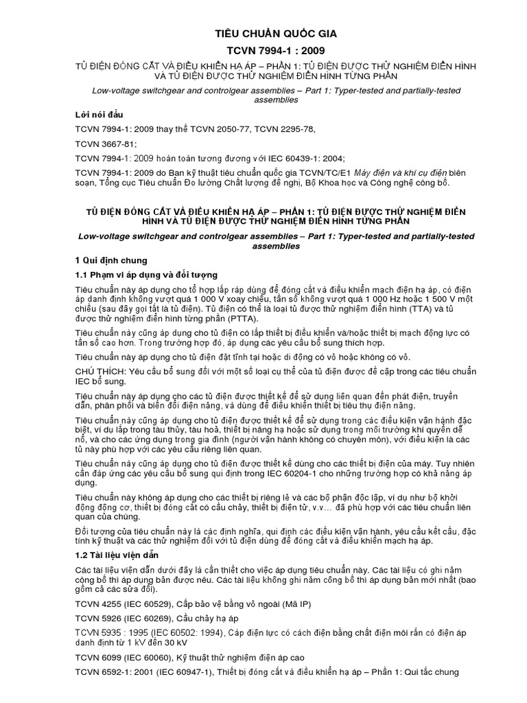 TCVN 7994-1 2009 Low-Voltage Switchgear and Controlgear Assemblies ...