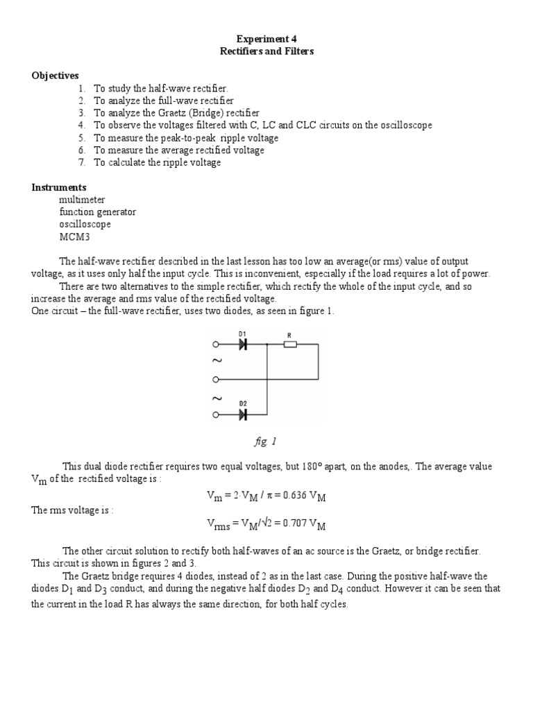 Rectifiers and Filters Experiment Overview | PDF | Rectifier | Electronic Filter