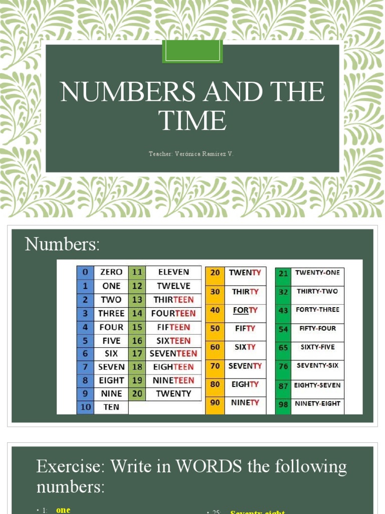 Numbers and Time Exercises | PDF