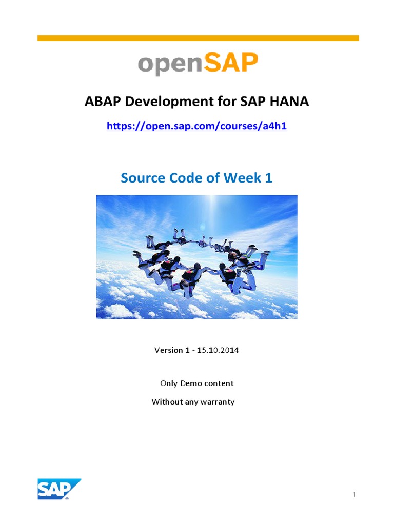 ABAP Development For SAP HANA: Source Code of Week 1 | PDF