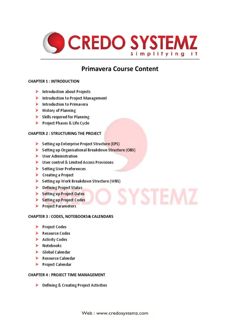 Primavera Course Overview and Details | PDF | Project Management ...