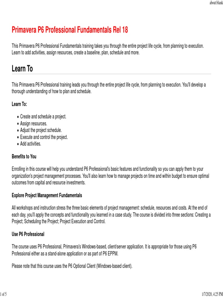 Primavera P6 Professional Fundamentals Rel 18: Learn To | PDF | Project ...