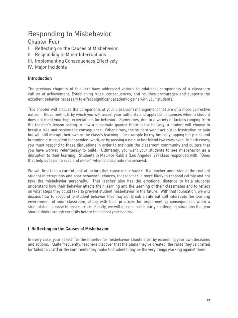 Classroom Strategies for Misbehavior Management | PDF | Psychological ...