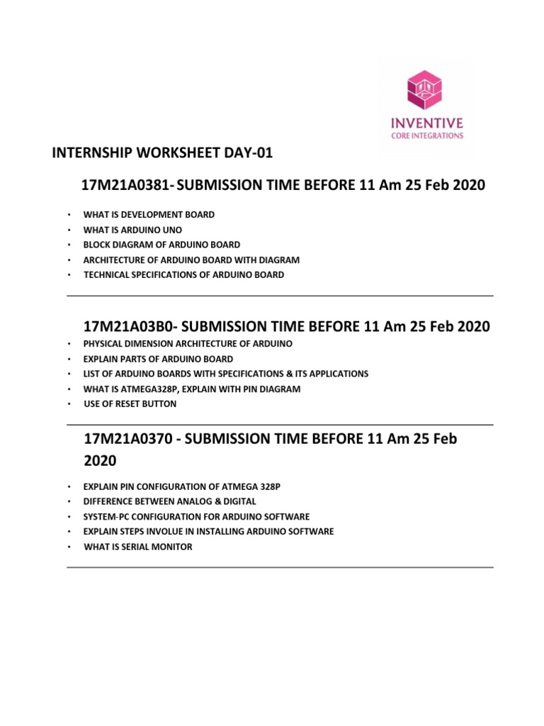 Internship Worksheet Day-1 PDF | PDF | Arduino | Network Protocols