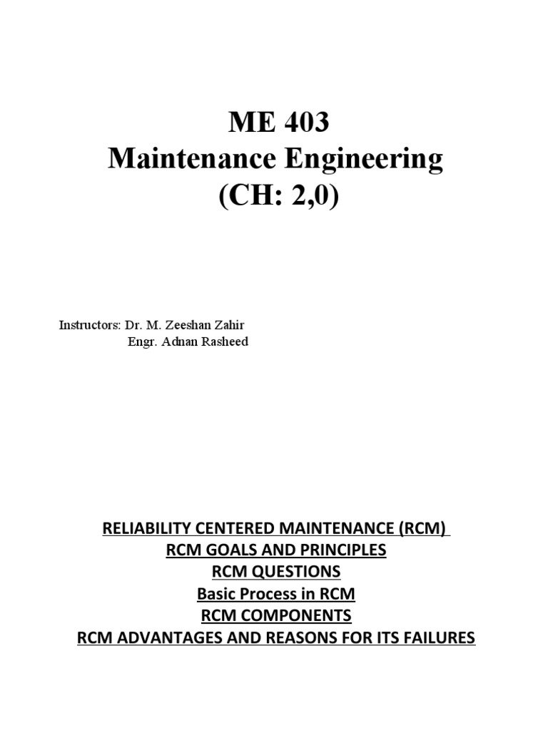 Lecture No 11 Reliability Centered Maintenance | PDF | Reliability ...