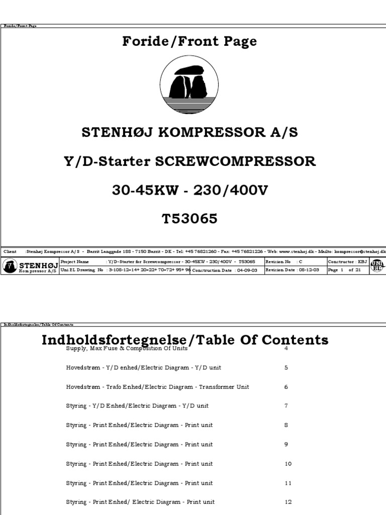 Stenhoj ST40 ST50 ST60 Wiring Diagram T53065 ST40 60 230 400V 50Hz ...