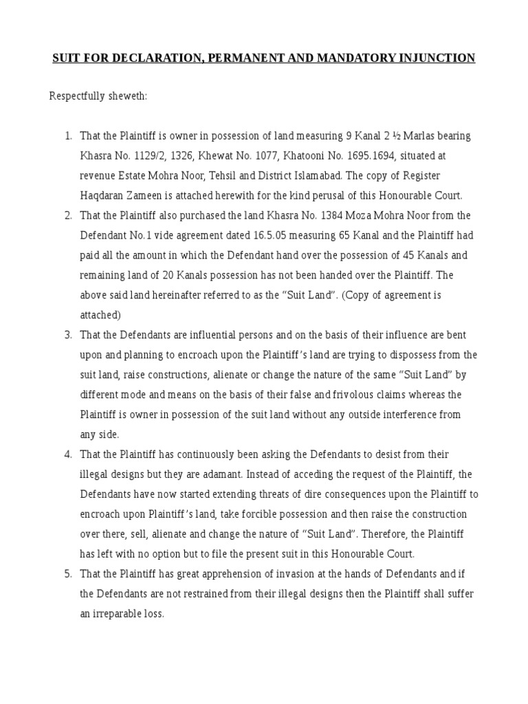 Declaratory Suit Sample 2 | PDF | Lawsuit | Civil Law (Common Law)