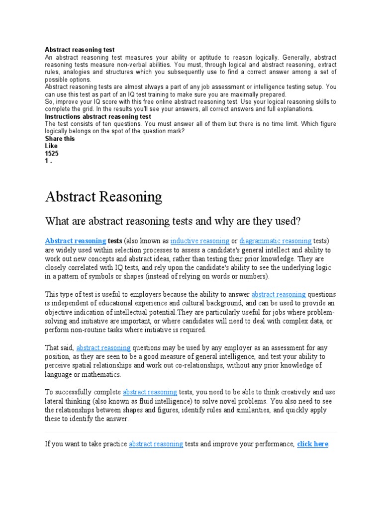 Abstract Reasoning Test | PDF | Reason | Abstraction