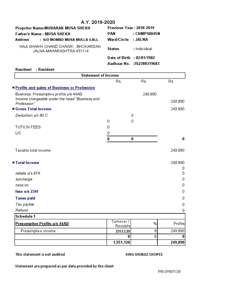 BSPL of King Mobile Shopee | PDF | Expense | Depreciation