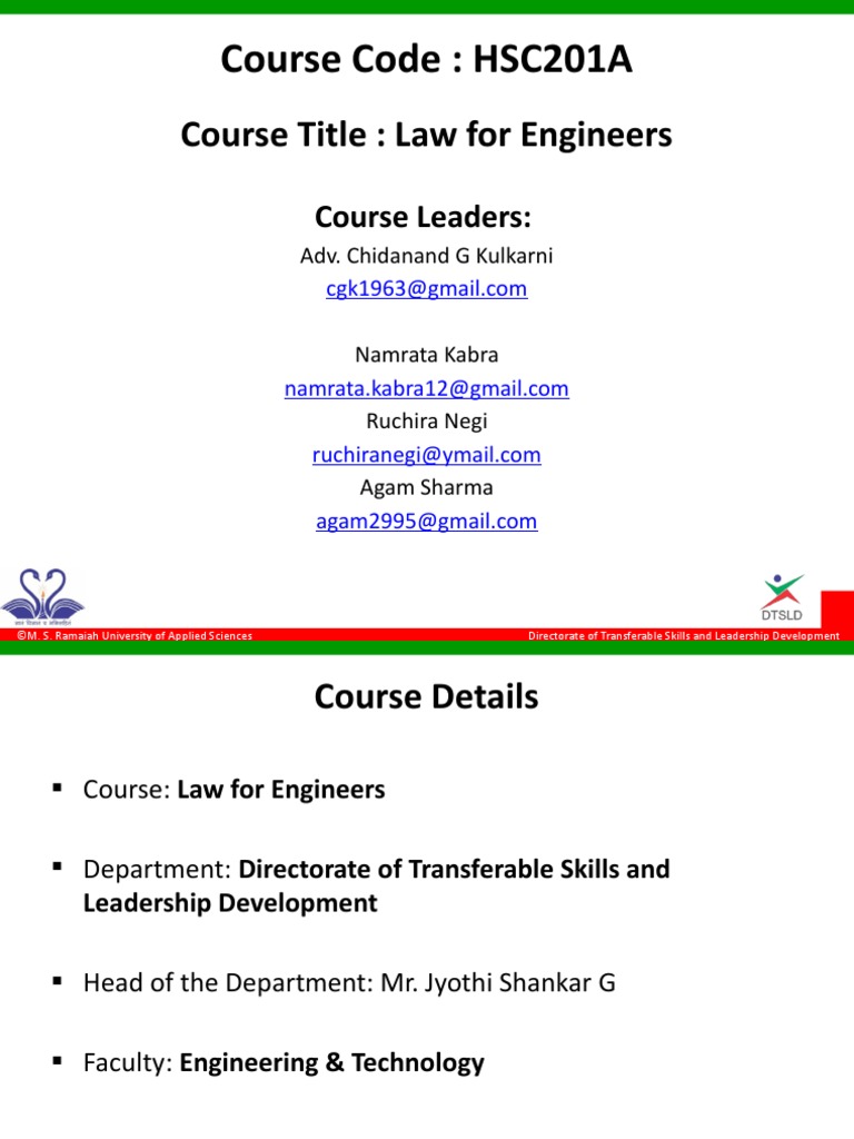 Course Code: HSC201A: Course Title: Law For Engineers | PDF ...