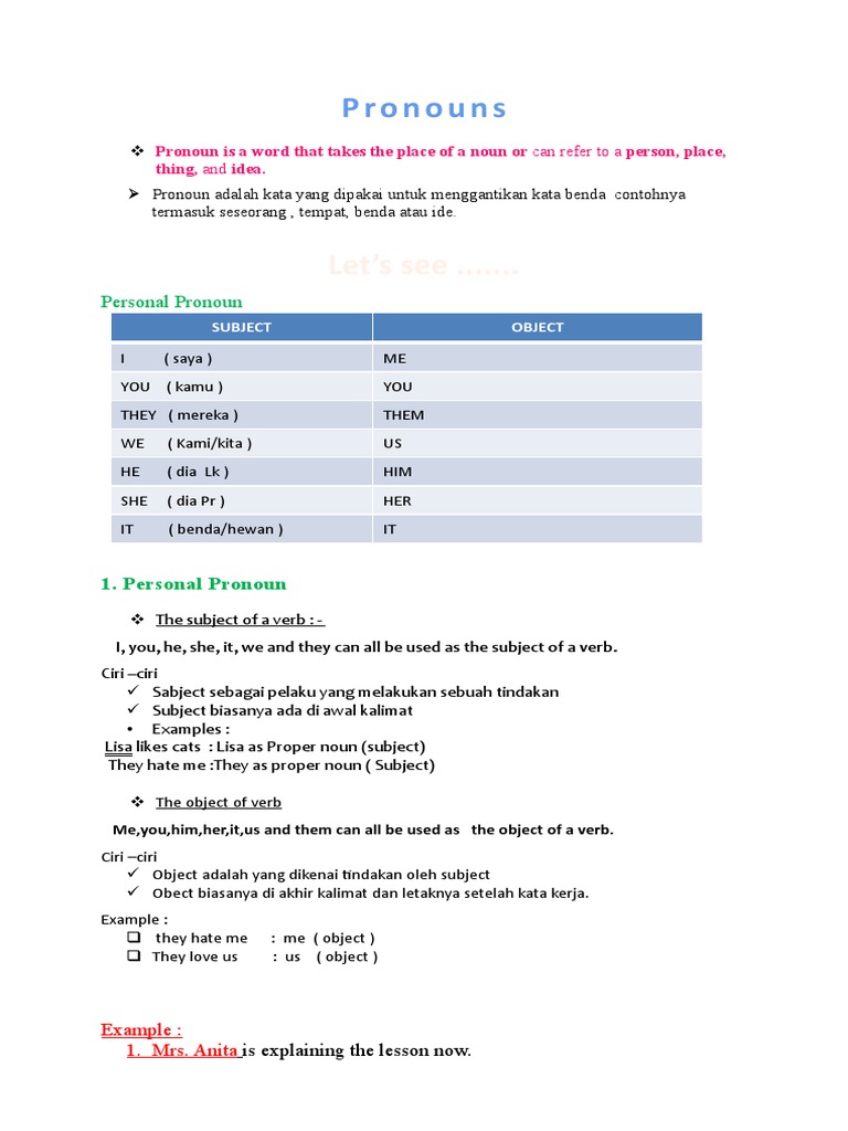 Let's See ....... : Pronouns | PDF | Language Arts & Discipline