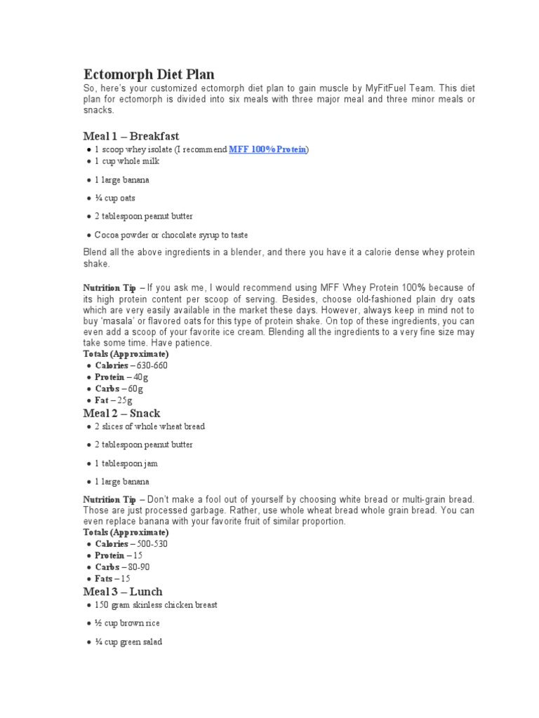 Ectomorph Diet Plan: Meal 1 - Breakfast | PDF | Food And Drink | Foods