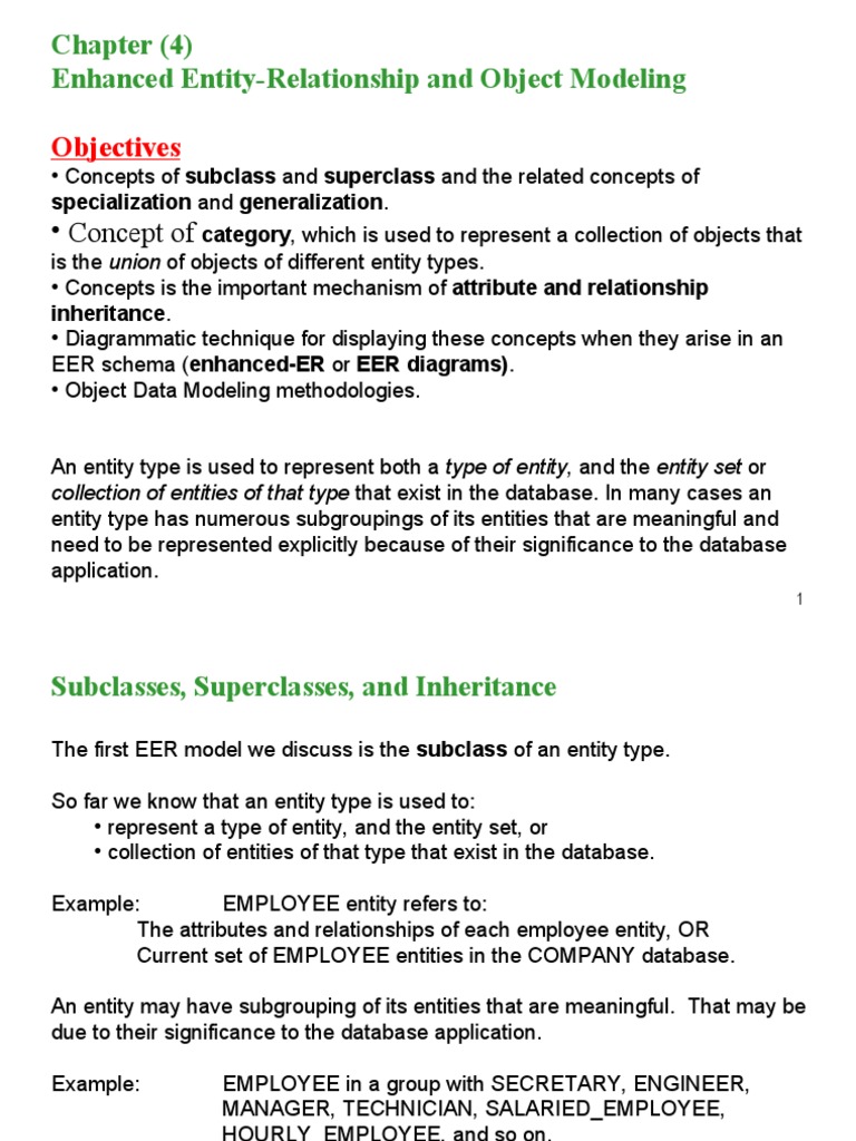 Objectives: Chapter (4) Enhanced Entity-Relationship and Object Modeling | Download Free PDF ...