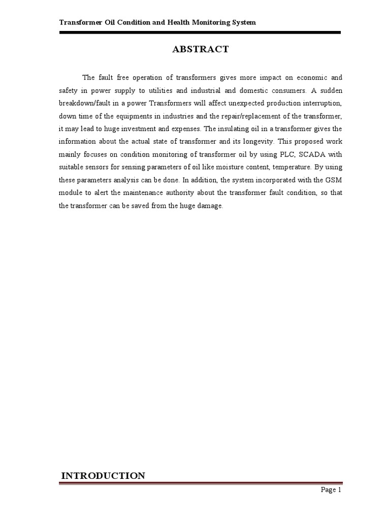 Transformer Oil Health Monitoring System | PDF | Transformer ...