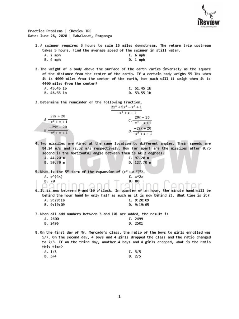 Practice Problems - Math | PDF | Area | Sphere
