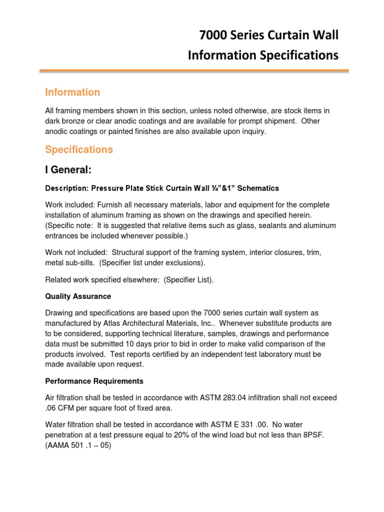 7000 Series Curtain Wall Information Specifications | PDF | Building ...