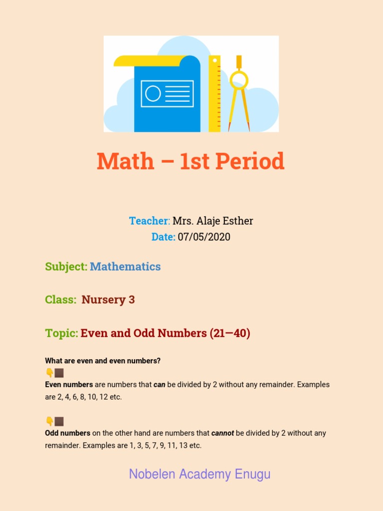 Math - 1st Period: Subject: Class: Topic | PDF