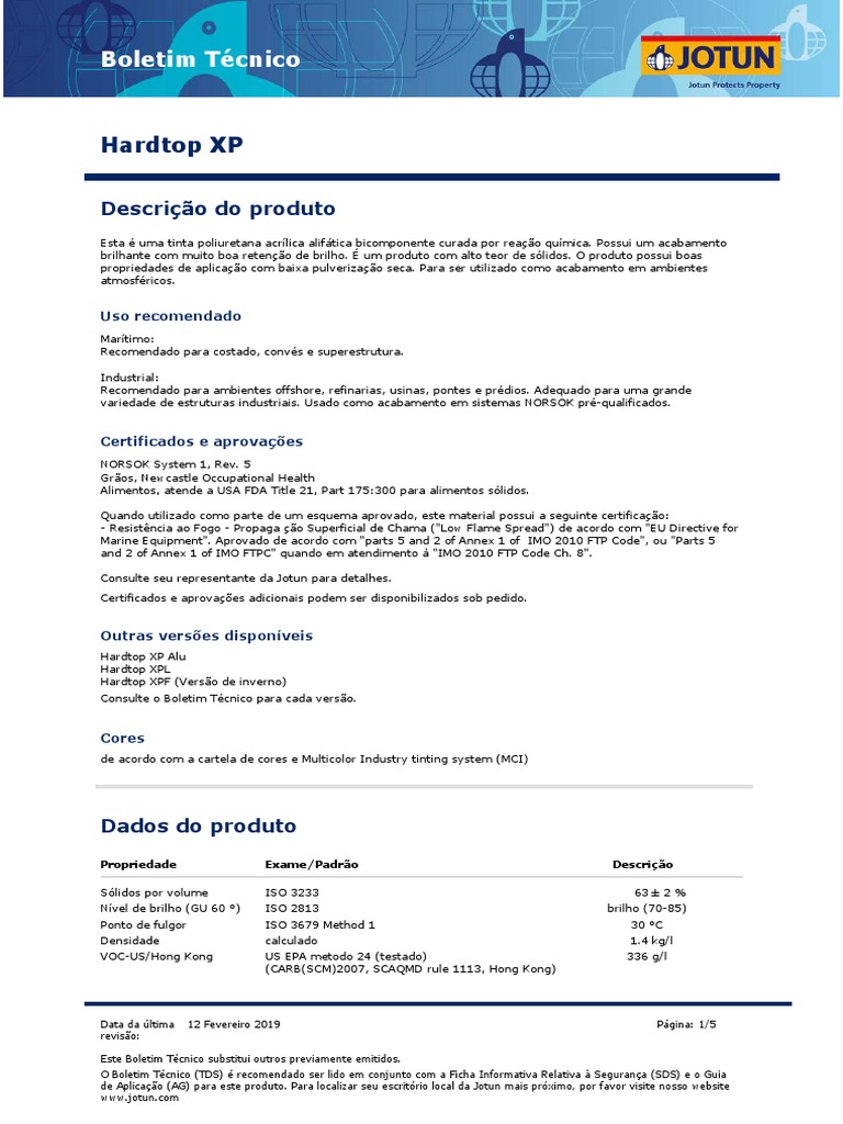 Hardtop XP Jotun | PDF | Tinta | Química