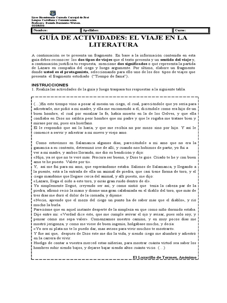 Guía de Actividad El Viaje en La Literatura | PDF